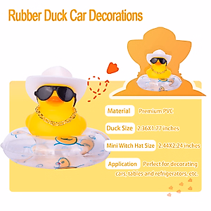 MuMyer Car Rubber Duck 2Pcs Duck Car Dashboard Decorations Yellow Duck Car Ornaments for Car Dashboard Decoration Accessories with Mini Swim Ring Cowboy Hat Necklace and Sunglasses
