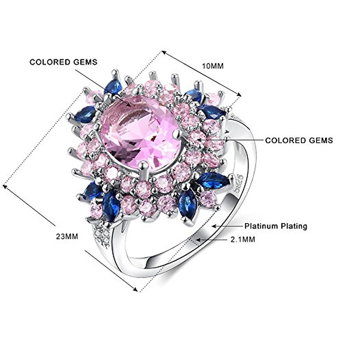 PAMTIER Women's Stainless Steel Pink Flower Ring with Zircon Gemstone Size 7