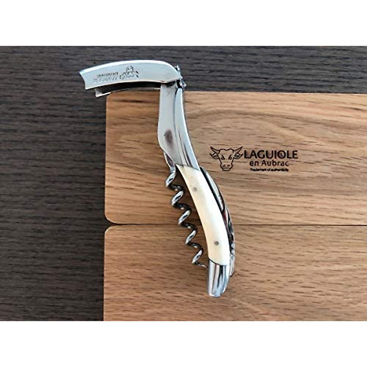 Laguiole En Aubrac Sommelier Waiter's Corkscrew, Zebu Bone Handle, Wine Opener With Foil Cutter & Bottle Opener