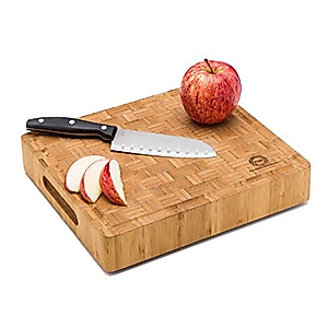 Small End Grain Bamboo Cutting Board | Professional, Butcher Block | Non-Slip Rubber Feet