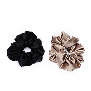 Kitsch Satin Hair Scrunchies for Women - Softer Than Silk Scrunchies for Hair | Satin Scrunchies for Girls & Stylish Satin Hair Ties for Women | Cute Satin Hair Scrunchie for Styling, 2 pc (Black/Gold)