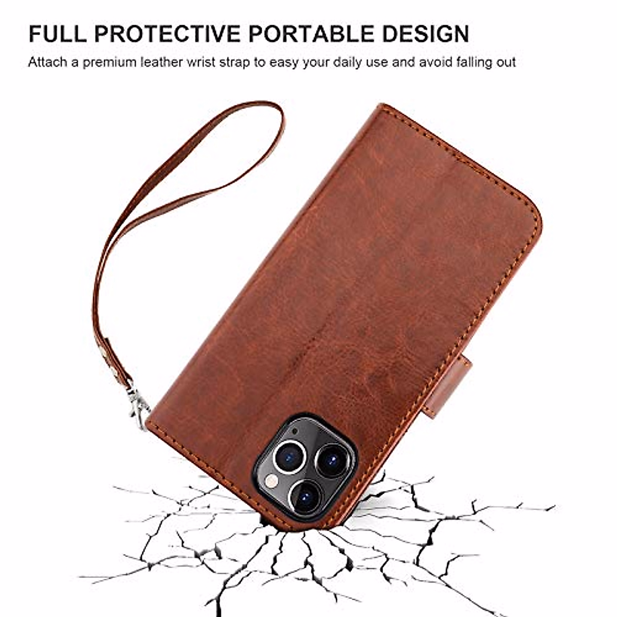 Bocasal iPhone 11 Pro Wallet Case with Card Holder PU Leather Magnetic Detachable Kickstand Shockproof Wrist Strap Removable Flip Cover for iPhone 11 Pro 5.8 inch (Brown)