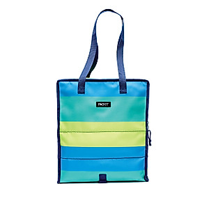 PackIt Freezable Grocery Shopping Bag with Zip Closure, Fresh Stripe