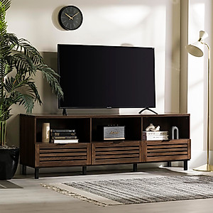 Walker Edison Modern Slatted Wood TV Stand for TV's up to 80" Universal TV Stand for Flat Screen Living Room Storage Cabinets and Shelves Entertainment Center, 70 Inch, Slate Grey