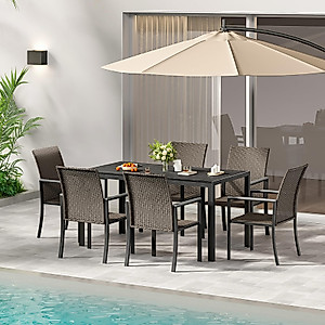 Farini Outdoor Dining Chairs Set of 2,Outdoor Wicker Dining Chairs with Armrests, Steel Frame for Patio, Deck, Garden, Yard