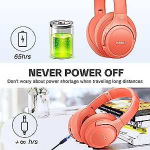 Bluetooth Headphones Over Ear,BERIBES 65H Playtime and 6 EQ Music Modes Wireless Headphones with Microphone,HiFi Stereo Foldable Lightweight Headset, Deep Bass for Home Office Outdoors Etc(Orange Red)