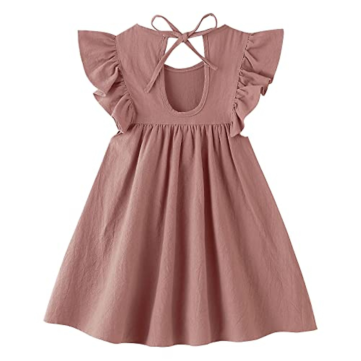 LYXIOF Toddler Baby Girl Cotton Linen Dress Ruffle Sleeve Halter Sleeveless Kids Casual Dresses Dark Pink 90CM