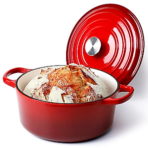 Generic 4.5 Quart Enameled Cast Iron Dutch Oven Pot with Lid, Dual Handles Enamel Dutch Oven, Non-Stick Round Dutch Oven for Bread Baking (Gradient Red), ZTG-CH-001