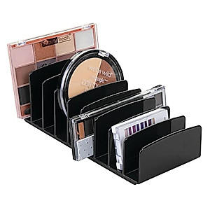 mDesign Plastic Divided Cosmetic Palette Organizer with 9 Sections - Makeup Storage for Bathroom Vanity, Cabinet, Drawer - Holds Eyeshadow, Blush, Powder - Lumiere Collection - Black