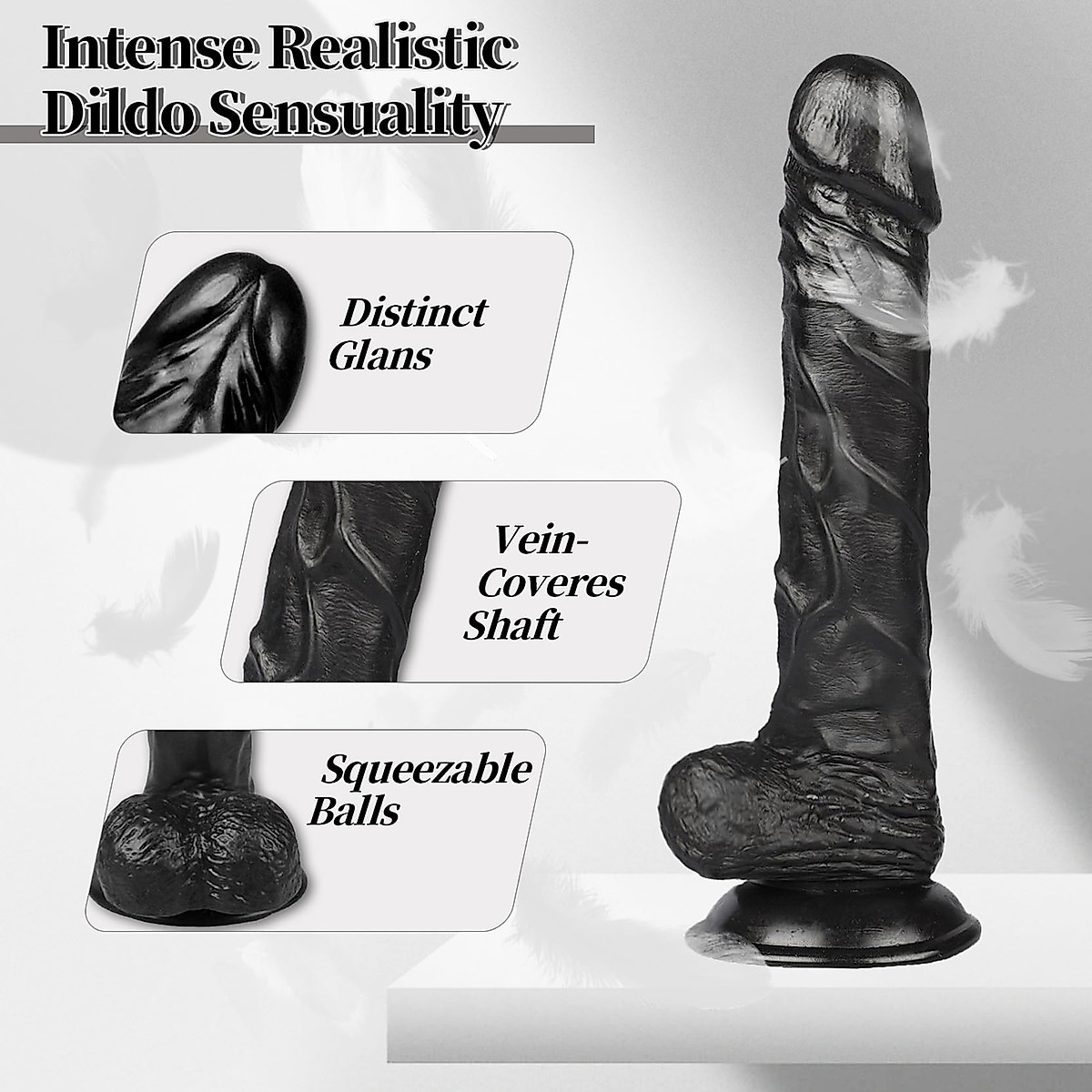 Black Silicone Strong Suction Cup for Hands-Free Realistic Classic Wand of 8 inches Size Silicone Material, The Design Conforms to The Human Body Shape and Curve