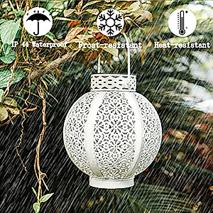 DUSVALLY Solar Lantern Hanging Waterproof Solar Lights for Patio, Backyard & Tree, 2 Pack Garden Decoration Lantern Light with Hollow-Out Retro Design, 7"H, White
