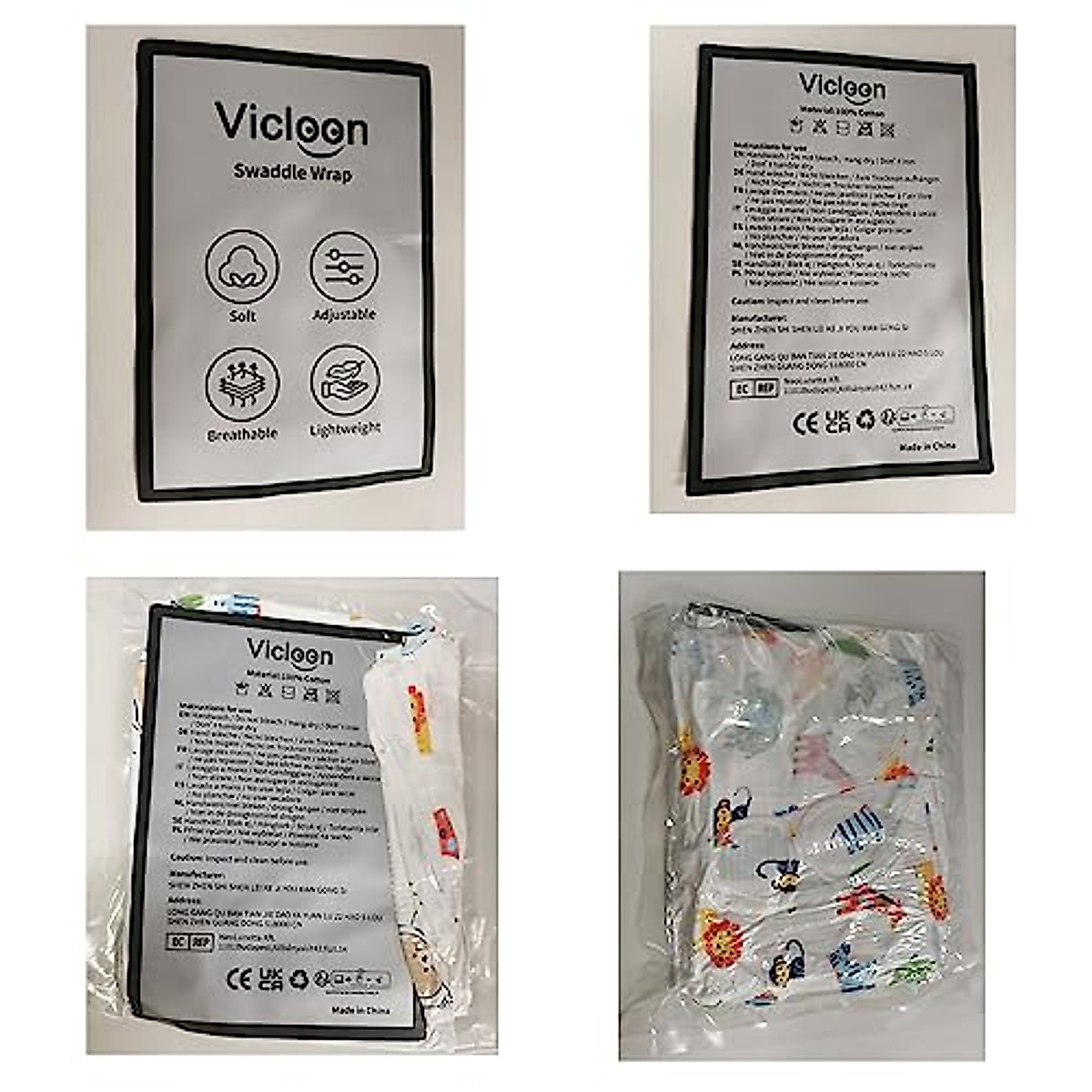 Vicloon Swaddle Blanket, 2 Pack Organic Baby Swaddle Sleep Sacks, Adjustable Swaddle Blanket Infant Baby Wrap Set, Newborn Swaddle Sack, Baby Swaddle Wrap for 0-3 Month