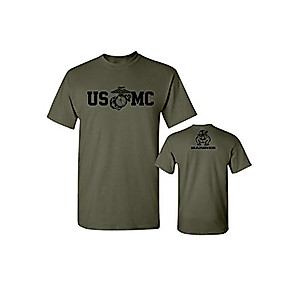 Lucky Ride Marine Corps Bull Dog Front & Back USMC Mens Military T-Shirt,Military Green,2XL