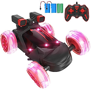【2023 Latest Model】Remote Control Car, RC Cars with Electromagnetic Light-up Tires, 2.4Ghz 360° Rotating and Tumbling RC Stunt Car with Music&Simulated Engine Sound,Toy Car for Boys 4-7,8-12,Xmas Gift