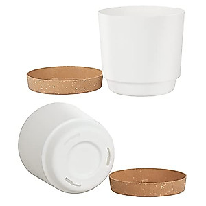 Plastic Plant Pots,6.5 inch Flower Planter Pots with Trays,Modern Stylish Indoor & Outdoor Garden Pots for All House Plants,Flowers,Herbs,Succulents (White, 6)