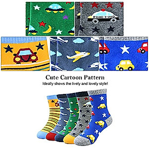 OOPOR Kids Cotton Crew Socks with Grip - 5 Pack Boys Girl Winter Athletic Sport Ankle Sock Set 6-8 Year