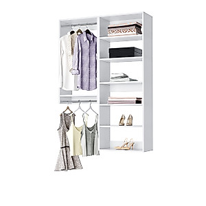 Closet Kit with Hanging Rods & Shelves - Corner Closet System - Closet Shelves - Closet Organizers and Storage Shelves (White, 60 inches Wide) Closet Shelving