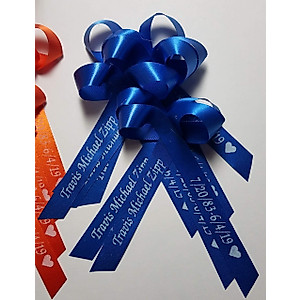 25 Personalized Ribbons Assesmbled Bows Custom Bridal Shower Favor Party Favors Wedding Bridesmaid Memorial Ribbons Funeral Baby Invitations Mis XV años Quinceanera (Royal Blue)