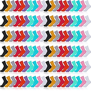 Handepo 60 Pairs Colorful Women Solid Color Crew Socks Bulk, Lightweight Colored Athletic Socks for Women Size 6-9 Cotton Socks Casual Running Socks for Christmas Women Girls Gift