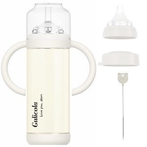 Gulicola Spill Proof Sippy Cup with Straw with Fast Flow Nipple for Baby and Toddlers, PPSU, Removable Handle, 9 oz, White