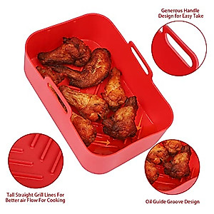 Air Fryer Silicone Liners-2Pcs Air Fryer Silicone Pot Reusable Silicone Air Fryer Liners Food Safe Non Stick Air Fryer Basket Accessories Replacement Baking Tray for Ninja Dual Dz201 Dualzone