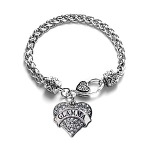 Inspired Silver - Glamma Braided Bracelet for Women - Silver Pave Heart Charm Bracelet with Cubic Zirconia Jewelry