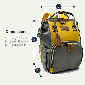 Babykargo Diaper Bag Backpack, Large Capacity, Shower gift, Water Resistant, Tote, Travel Bag & FREE Accessories (Yellow-Gray)