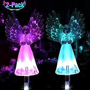 Qualife Solar Angel Lights Outdoor, Garden Gifts for Housewarming Mom Women,Solar Powered Decorative Light for Garden Yard Patio, Cemetery Grave Decorations, 2 Pack.