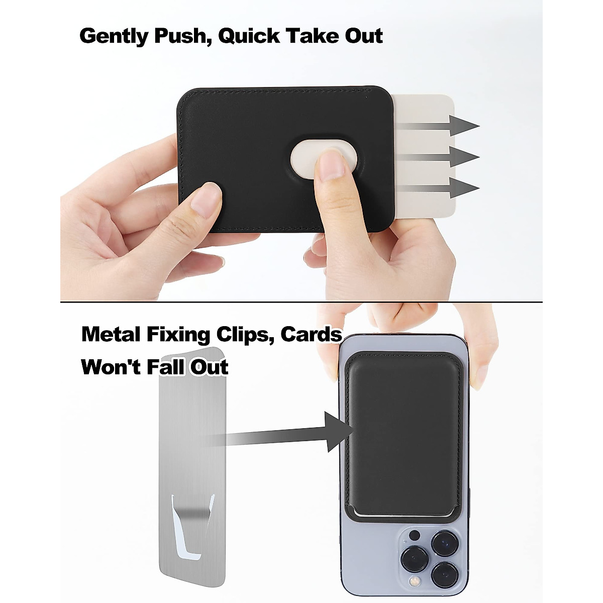 Mag Safe Wallet with Double-row Magnets - Minimalism Leather Mag Safe Card Holder - Slim Magnetic Wallet for iPhone 14/13/12 Series Model and Magsafe Case - Max Fit 3 Cards