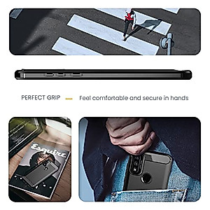 Dretal Motorola Moto G Pure Case, Shock-Absorption Carbon Fiber Cover with Tempered Glass Protector (LS-Black)