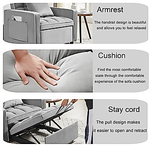 Verfur Futon Sofa Pull Out Couch, Grey w/Side Pockets and 1 Pillow