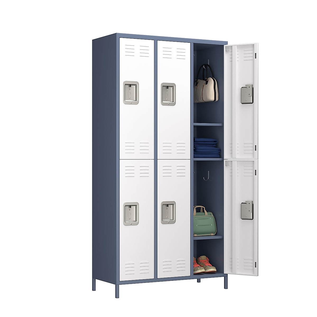 Aobabo Metal Office Storage Lockers, 6 Lockable Door Locker Cabinet, 72" H Tall Storage for Employee,Gym,Home,School, Gray White, Assembly Required