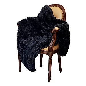 NO Shedding Decorative Luxury Faux Suede Backed Throw Blanket for Home 400 GSM, 50” by 60” (Black)