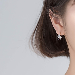 SLUYNZ Sparkling Star Drop Earrings for Women 925 Sterling Silver CZ Star Hook Earrings (A-Silver)