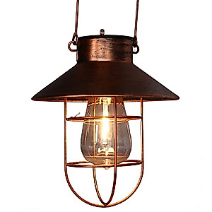 Solar Hanging Light,Outdoor Decorative Lamp with Iron Frame,Outdoor Retro Lantern,for Garden,Porch,Yard,Includes Bulb and Lampshade