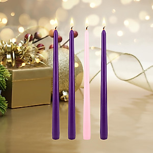 Mega Candles 4 pcs Unscented Christmas Advent Candles Set, Hand Poured Premium Wax Taper Candle 12 Inch x 7/8 Inch, Holidays, Celebrations, Devotional, Church, Wreath, Party, Gifts