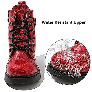 DADAWEN Boys Girls Glitter Ankle Boots Lace Up Waterproof Combat Boot With Side Zipper (Toddler/Little Kid/Big Kid) Red Glitter US Size 13 M Little Kid