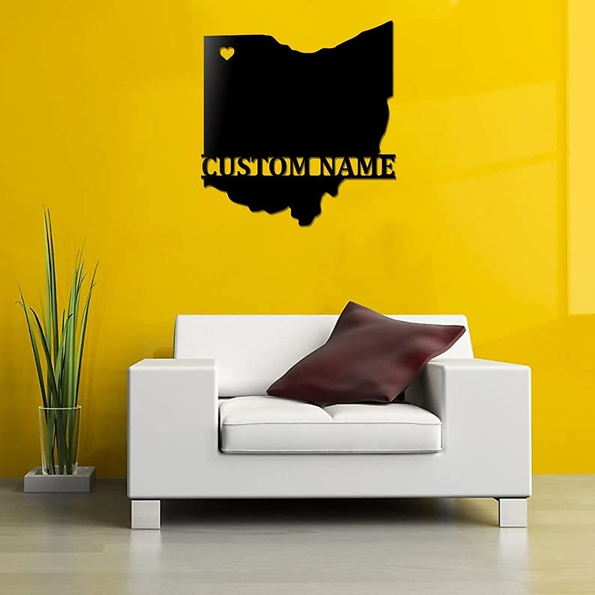 CEFFYLO Custom Ohio State Metal Wall Art With LED Lights, Personalized Ohio Map Name Sign Home Decor Born in Ohio Decoration Housewarming