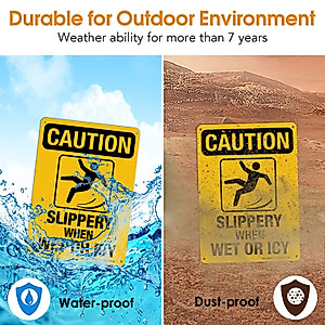 Slippery When Wet Or ICY Sign, Caution Sign, 4 Pack, 10" x 7" Rust Free .040 Aluminum, UV Protected, Waterproof, Weatherproof and Fade Resistant, 4 Pre-drilled Holes