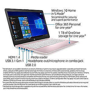HP Stream 14-Inch Laptop, Intel Celeron N4000, 4 GB RAM, 32 GB eMMC, Windows 10 Home in S Mode With Office 365 Personal For 1 Year (14-cb184nr, Rose Pink)