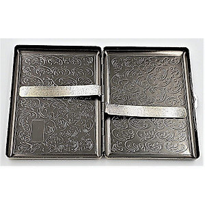 Retro Cigarette Case Victorian Style Metal Holder for Regular, King and 100's Size Credit Card Holder Pocket Security Wallet, Large Antique Brass Boteh Design (Flo-L100AB, Antique Brass)