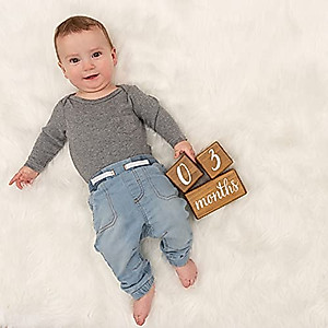 Pondering Pine Baby Milestone Blocks - Natural Pine Wood with Weeks Months Years Grade - Milestones Age Block Set with Boho Rainbow Bag, Newborn Weekly Monthly First Year Picture Props, Earth Friendly