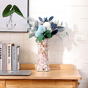 Mosaic Glass Flower Vase Large Size Handmade Glass Glass Vases Plant Pots Ceramic Vase for Living Room Decorations, Home Decor, Office, Wedding,Pink-Gold Oval,5 X 11.6 Inch