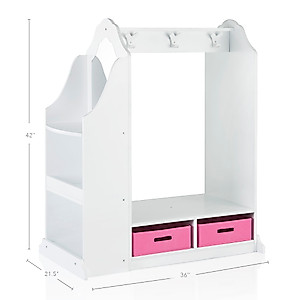 Guidecraft Dress Up Vanity – White: Dresser, Armoire with Storage Bins and Mirror for Kids, Toddlers Playroom Organizer, Children Furniture