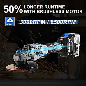 DEKOPRO Cordless Angle Grinder, 4-1/2"/5" Pad, 20V Cordless Angle Grinder w/ 4.0Ah Battery Charger, 8500RPM Brushless Motor, Auxiliary Handle, Suitable for Metal Wood