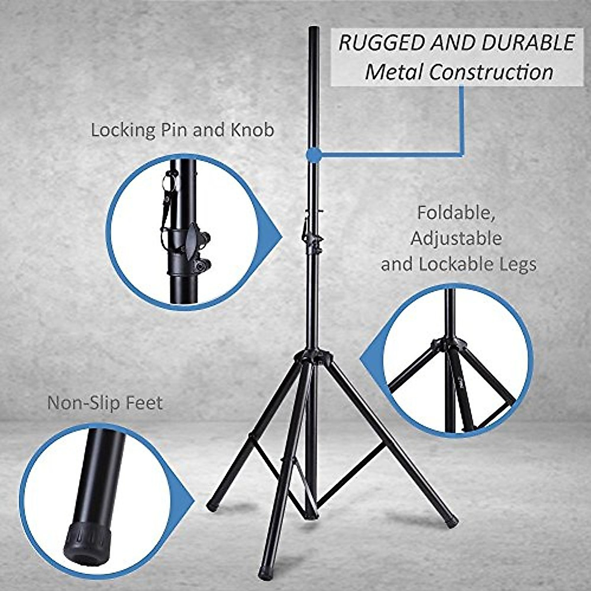 Pyle Universal Dual PA DJ Tripod 2 Speaker Stand Kit with Adjustable Height & Storage Bag Constructed with Heavy Duty Durable Steel & Lightweight for Easy Mobility Safety PIN Screw Locks PSTK107,Black