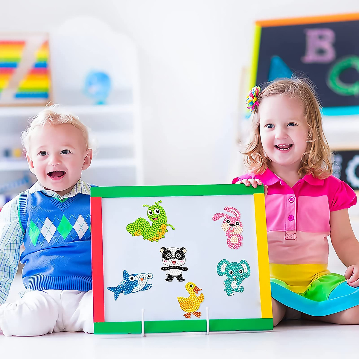 Diamond Painting Stickers Kits for Kids, ACSAUMMY 40 pcs Cute Diamond Arts Paintings Stickers 5D DIY Cartoon Diamond Painting for Kids Mosaic Stickers Gem Arts and Crafts for Kids and Adults Beginners