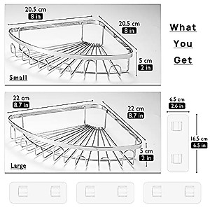 Lagute 2-Pack Corner Shower Caddy, SUS304 Stainless Steel, Wall Mounted Bathroom Shelf with Adhesive, Rustproof Storage Organizer for Toilet, Dorm and Kitchen, No Drilling, Silver