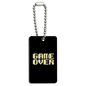 Game Over Gamer Pixel Font Geek Wood Wooden Rectangle Keychain Key Ring