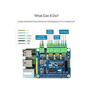 2-Channel RS485 and 1-Channel CAN Expansion Board Isolated RS485 CAN HAT (B) for Raspberry Pi 4B/3B+/3B/2B/B+/A+/Zero W/Zero WH,Multiple Protection Circuits,SPI Communication